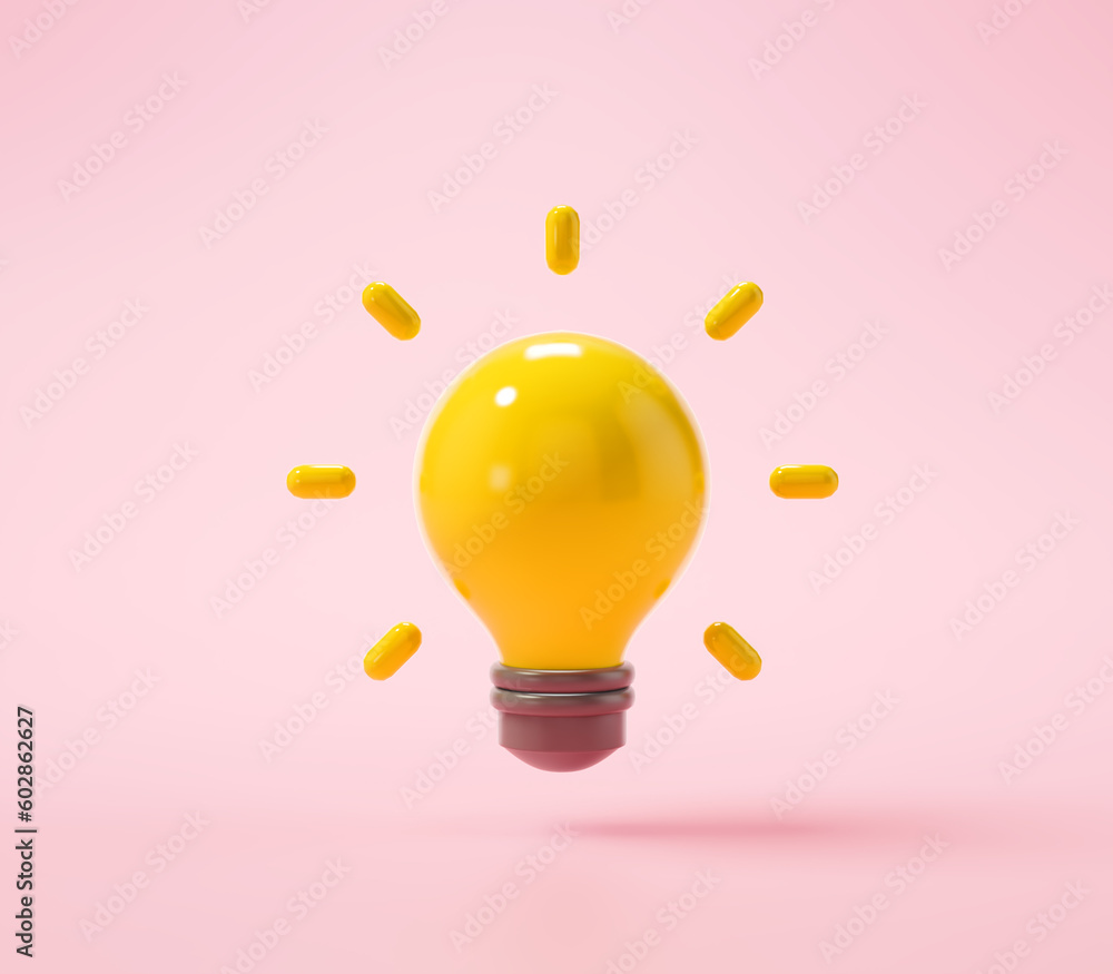 Light bulb with rays shine. Energy and idea symbol. 3d render ...