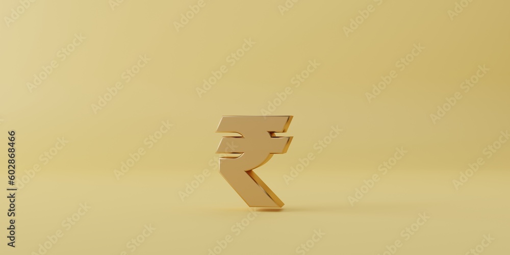 Gold Rupee sign on yellow background for currency exchange and money ...