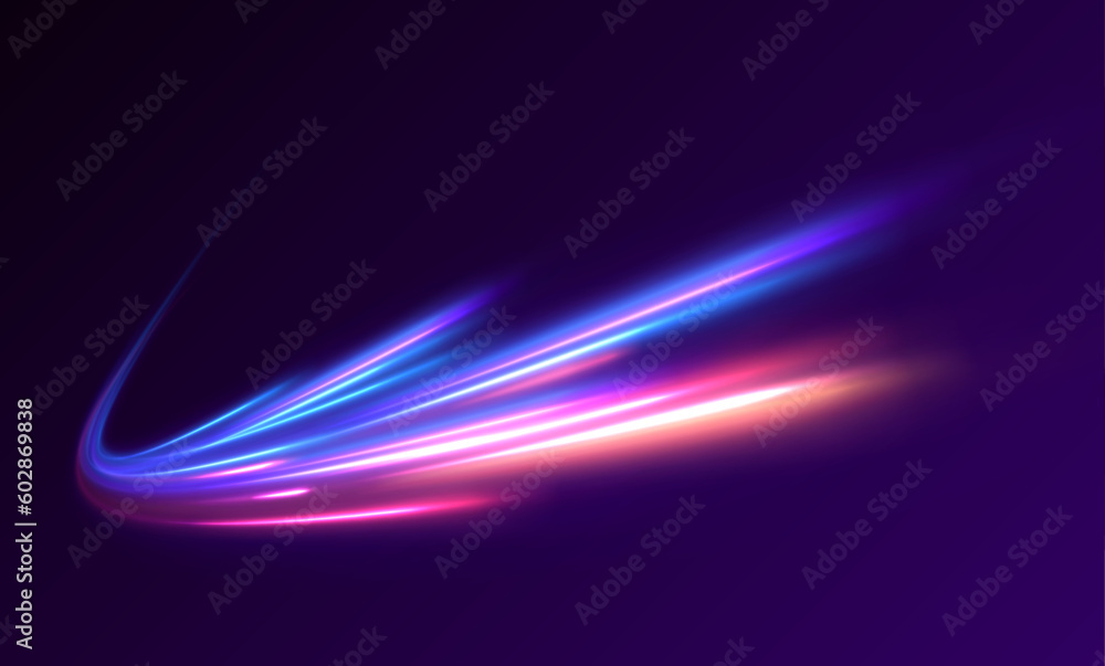 Vector speed of light in space on dark background. Abstract background ...