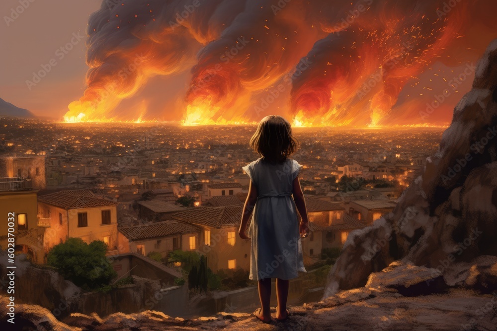 Ancient greek volcano eruption village disaster. Generate Ai Stock ...