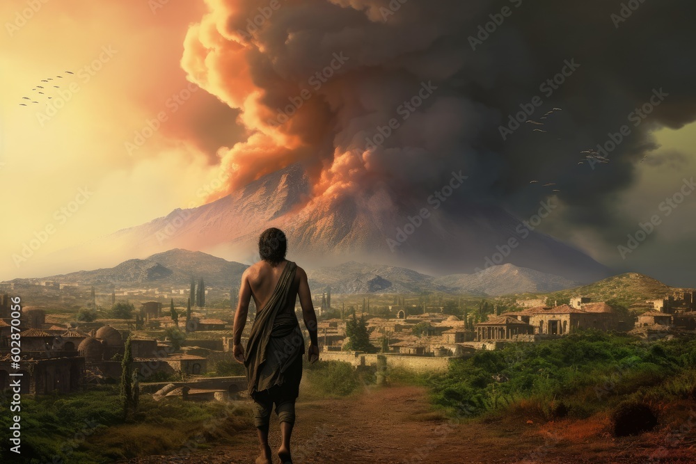 Ancient greek volcano eruption man. Generate Ai Stock Illustration ...