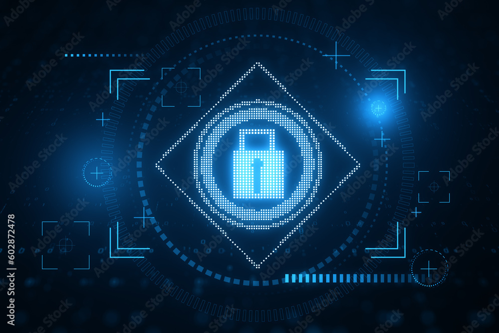 Digital privacy is crucial in todays world. This stunning 3D rendering depicts a closed blue ...