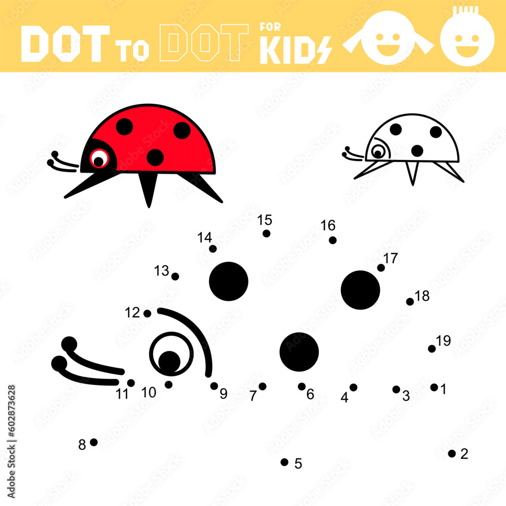 Vetor de Dot to dot games for kids. Ladybug. Connect the numbers and ...