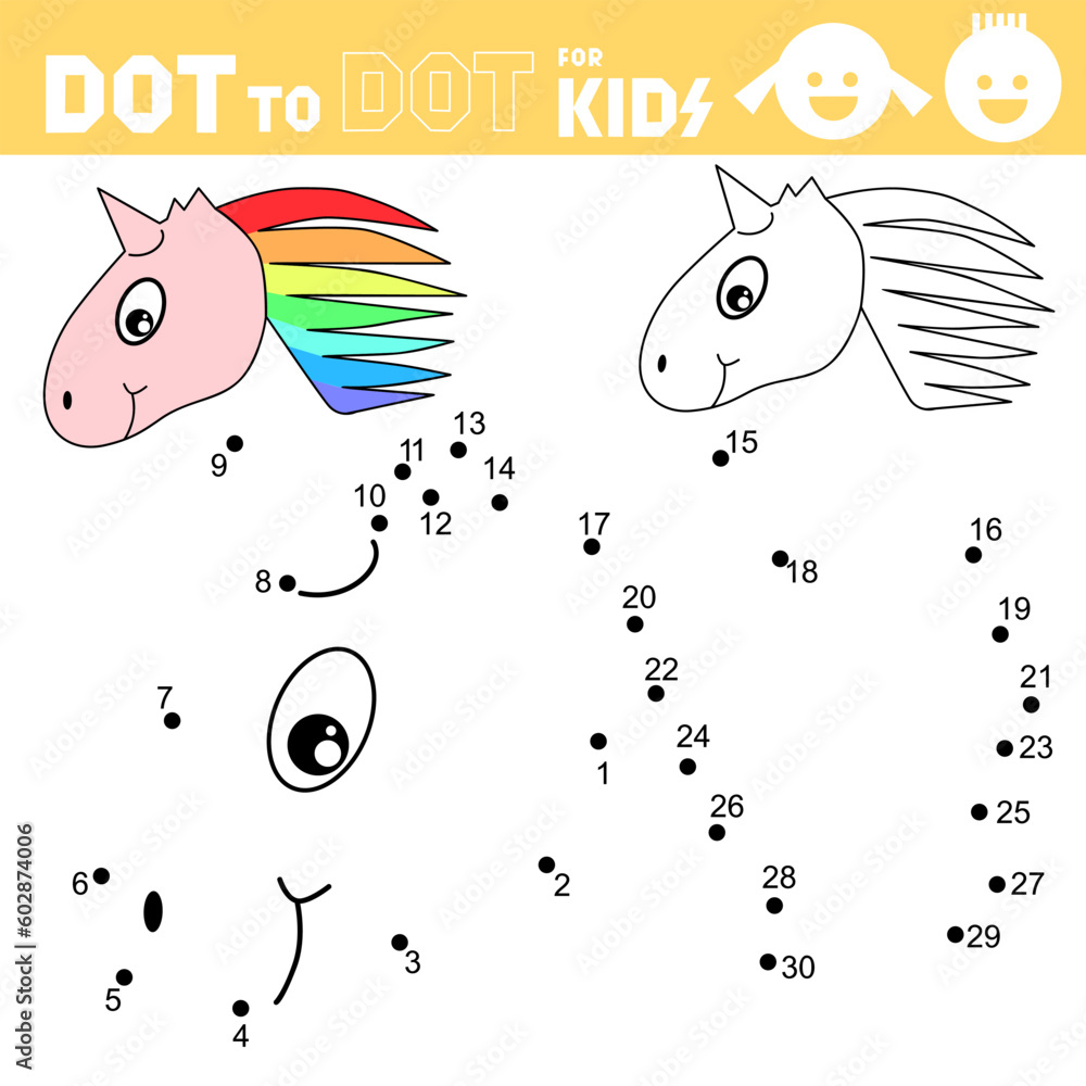 Unicorn head. Dot to dot games for kids. Connect the numbers and ...