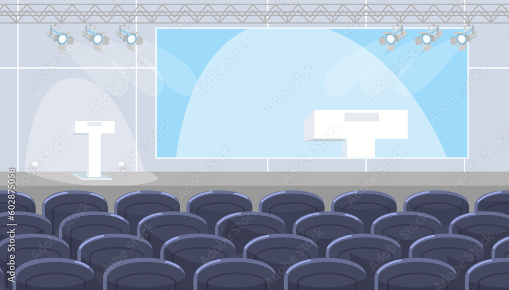 Empty conference hall with stage and seats for guests vector ...