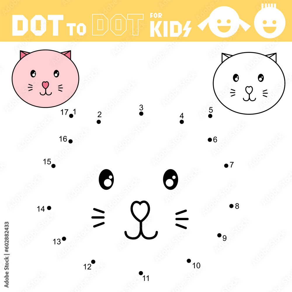 Dot to dot games for kids. Cat. Connect the numbers and drawing a ...