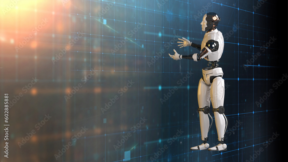 Futuristic world robots are running. Presentation of technology with ...