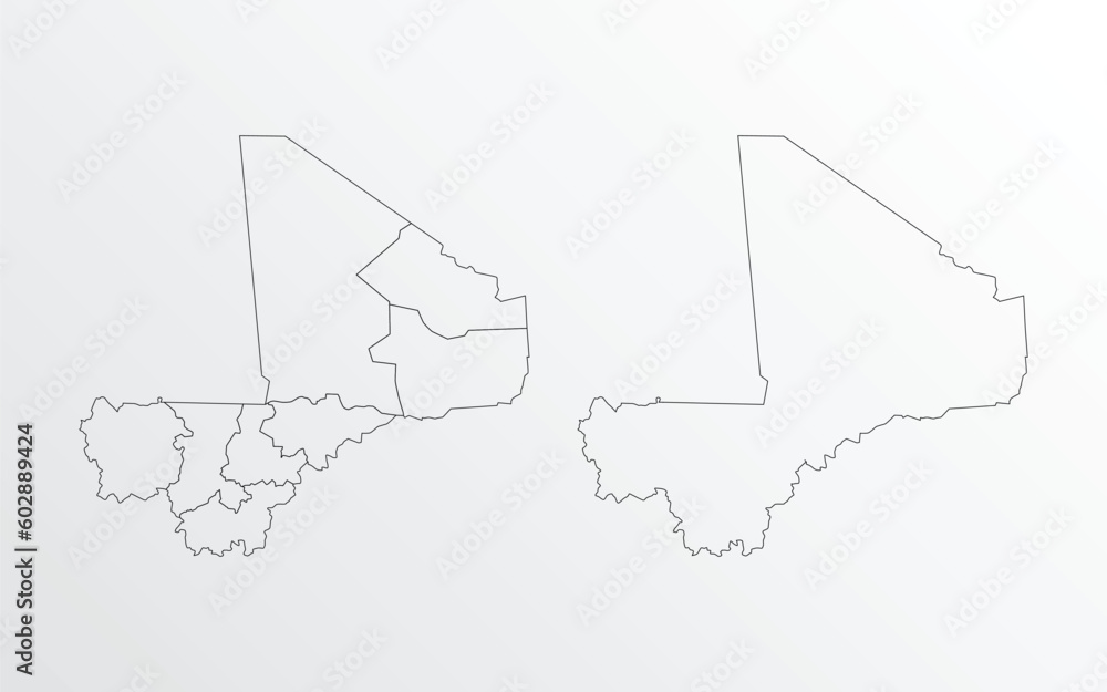 Black Outline vector Map of Mali with regions on white background Stock ...