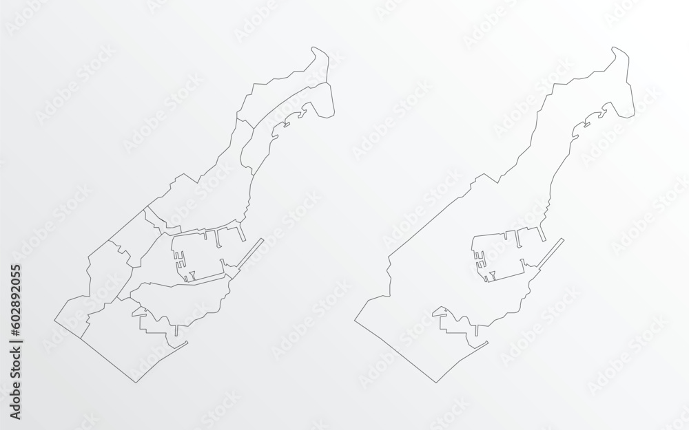 Black Outline vector Map of Monaco with regions on white background ...