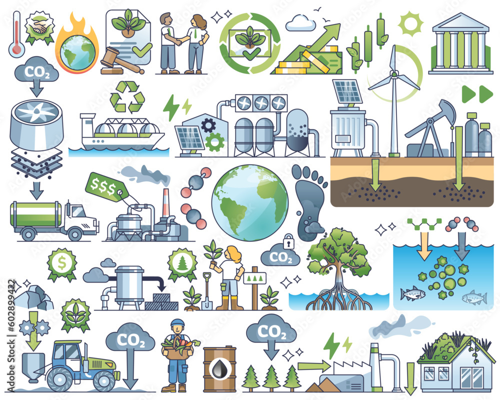 Carbon capture and CO2 dioxide storage underground outline collection ...