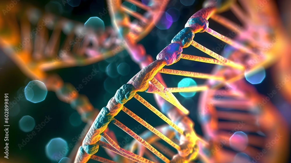 Illustrated concept of human genetics, colorful and abstract DNA ...