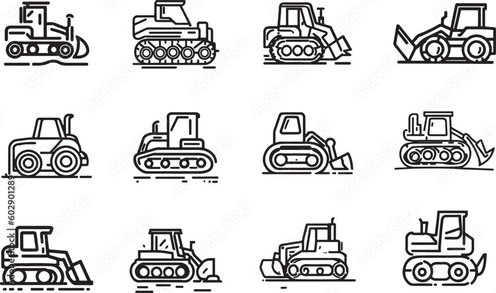 Line art vector silhouette of Bulldozers Stock Vector | Adobe Stock