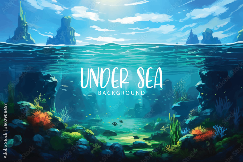 Hand drawn painting of under sea Stock Vector | Adobe Stock