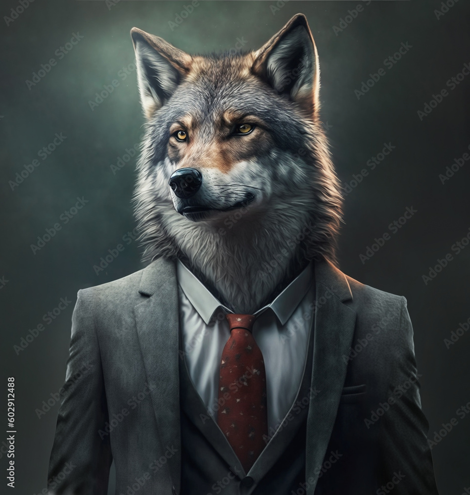 Wolf in suit. Studio Shot of a business Wolf in Business clothes ...