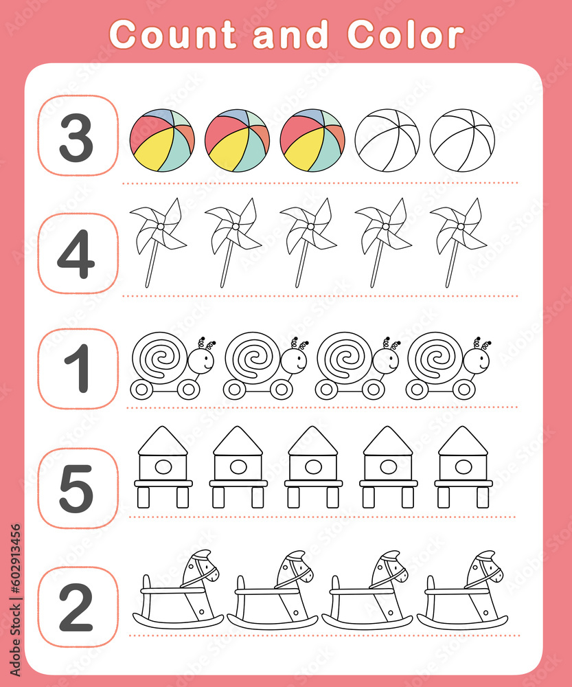 Count and color educational children activity with cute toys ...