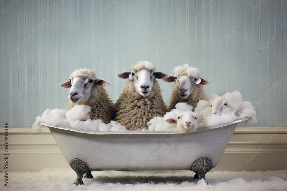 sheep sitting in bathtub, ai generated Stock Illustration | Adobe Stock