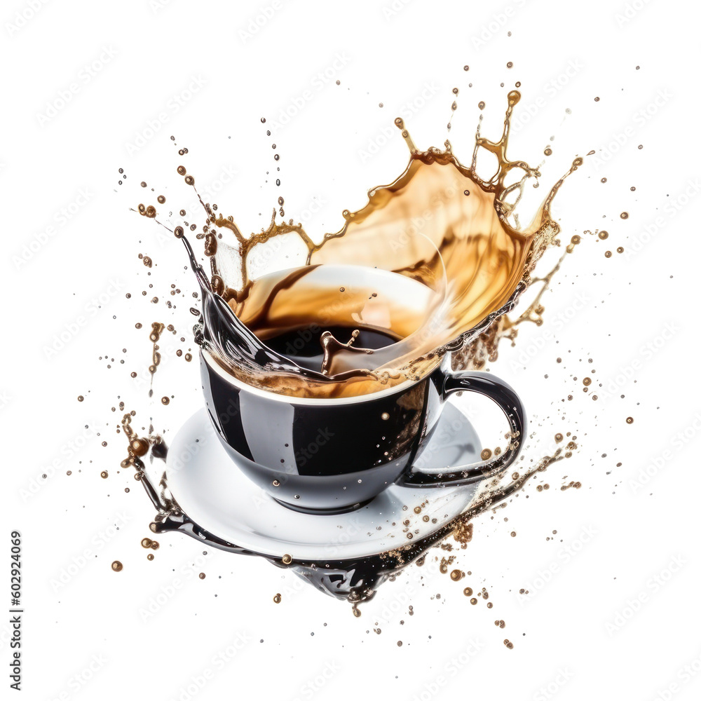 Coffee cup splashes isolated on transparent background. Hot beverage ...