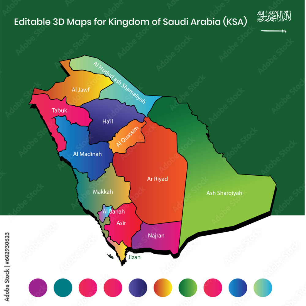 Editable 3D Gradient Maps for Kingdom of Saudi Arabia (KSA) Saudi ...