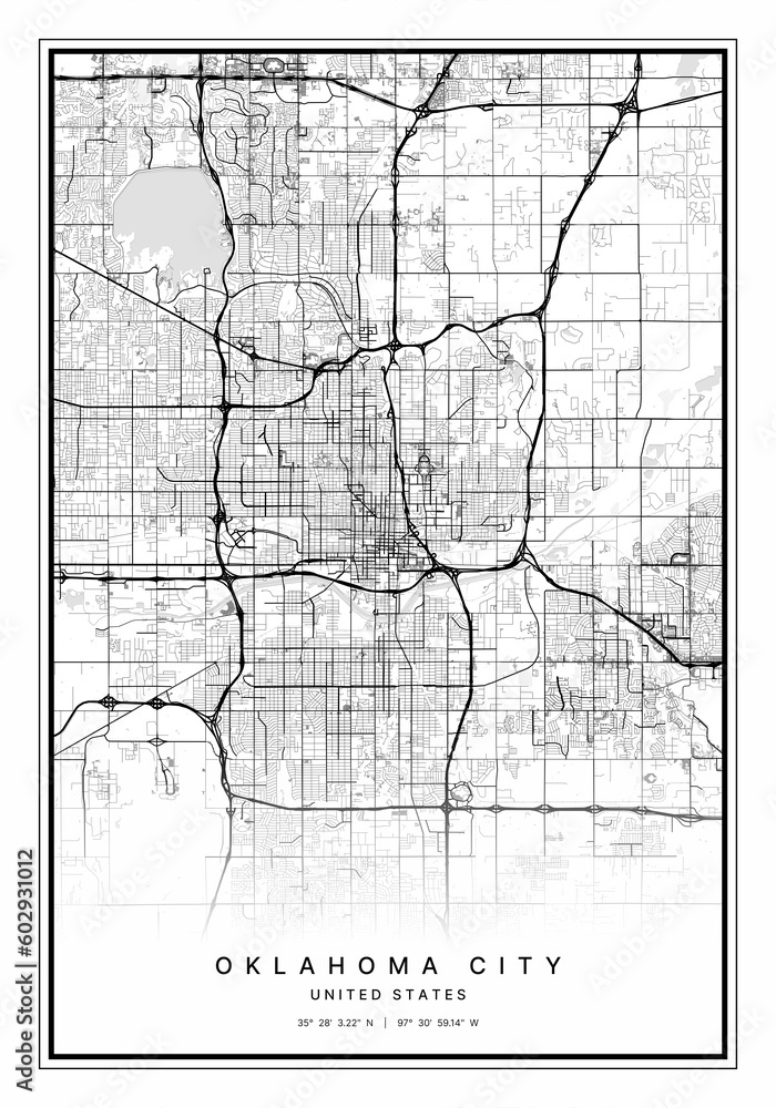 Oklahoma City Map Wall Art | Oklahoma City United States Map Art, Map ...