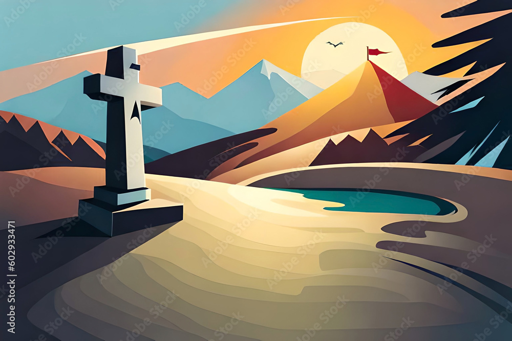 Halloween grave headstone, old tombstone with christianity cross and ...