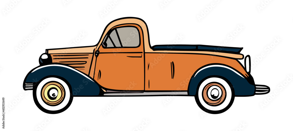 Retro car side view cartoon vector illustration , transparent ...