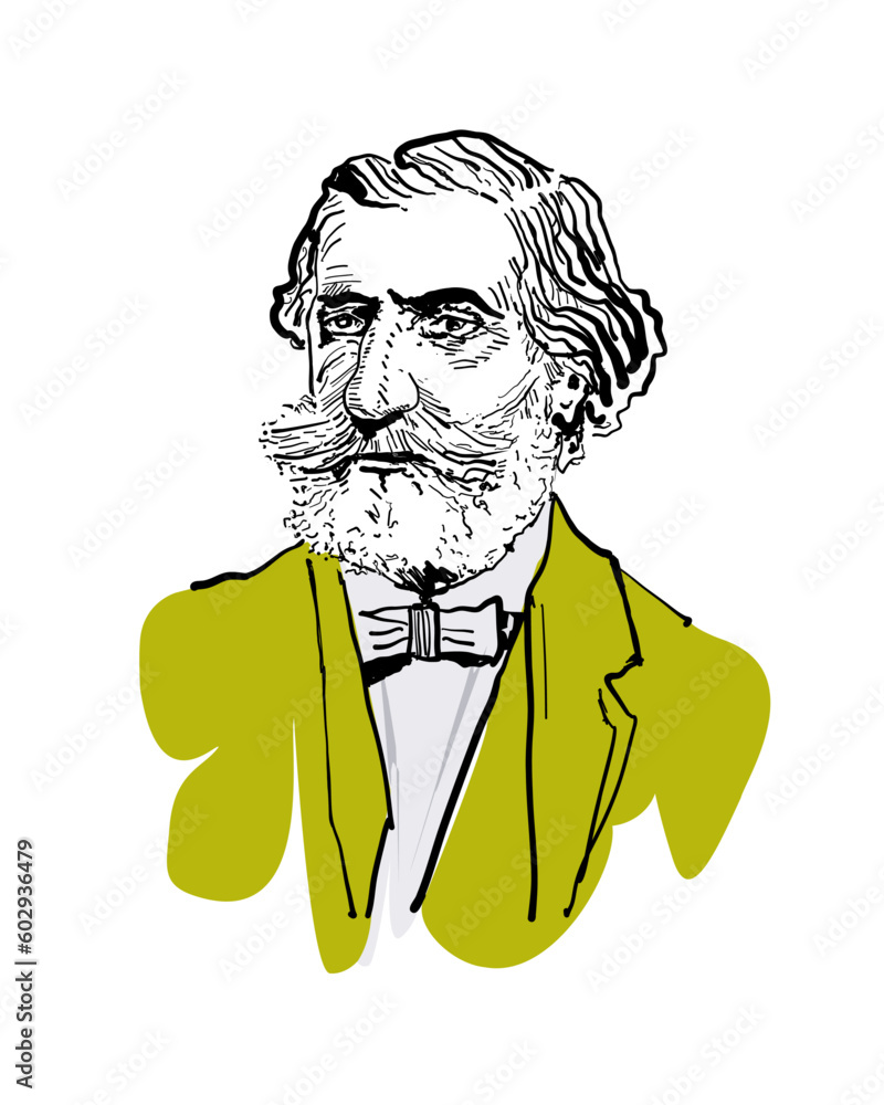 portrait, bust of Giuseppe Verdi, vector illustration/sketch/drawing ...