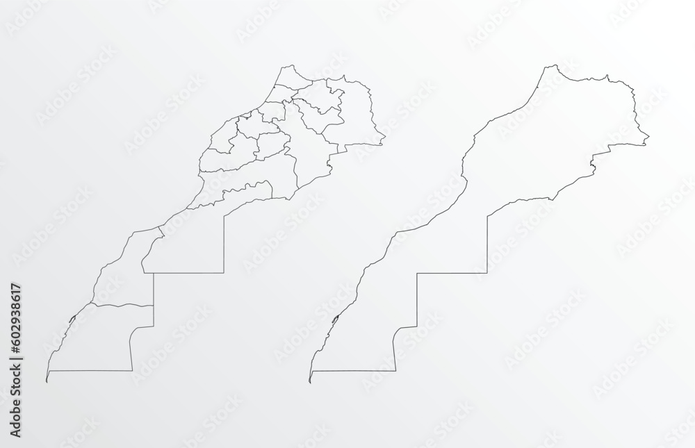 Black Outline vector Map of Morocco with regions on white background ...
