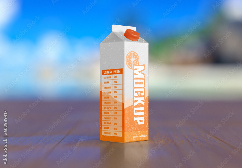 Liter Carton with Fresh Drops Scene Mockup Stock Template | Adobe Stock