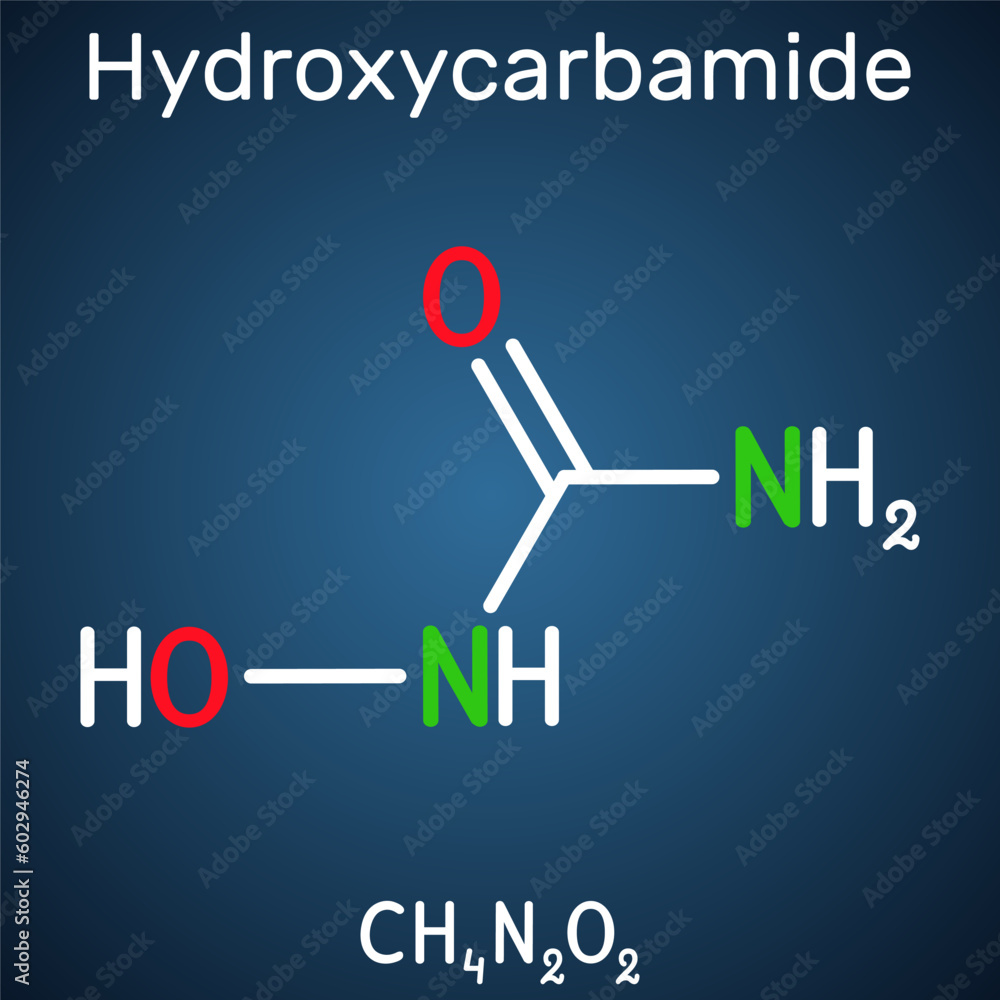 Hydroxycarbamide, hydroxyurea molecule. It is antimetabolite drug to ...