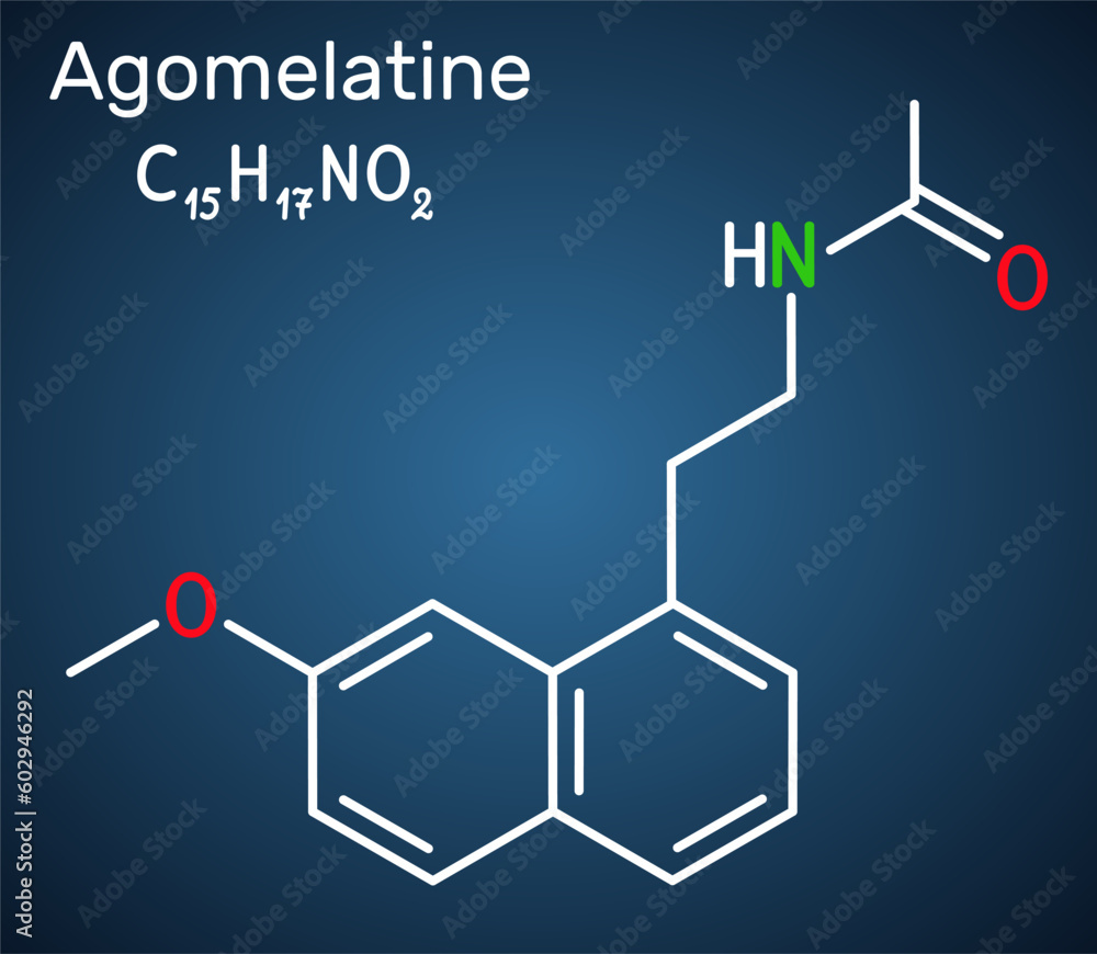 Agomelatine molecule. It is atypical antidepressant, used to treat major depressive disorder ...