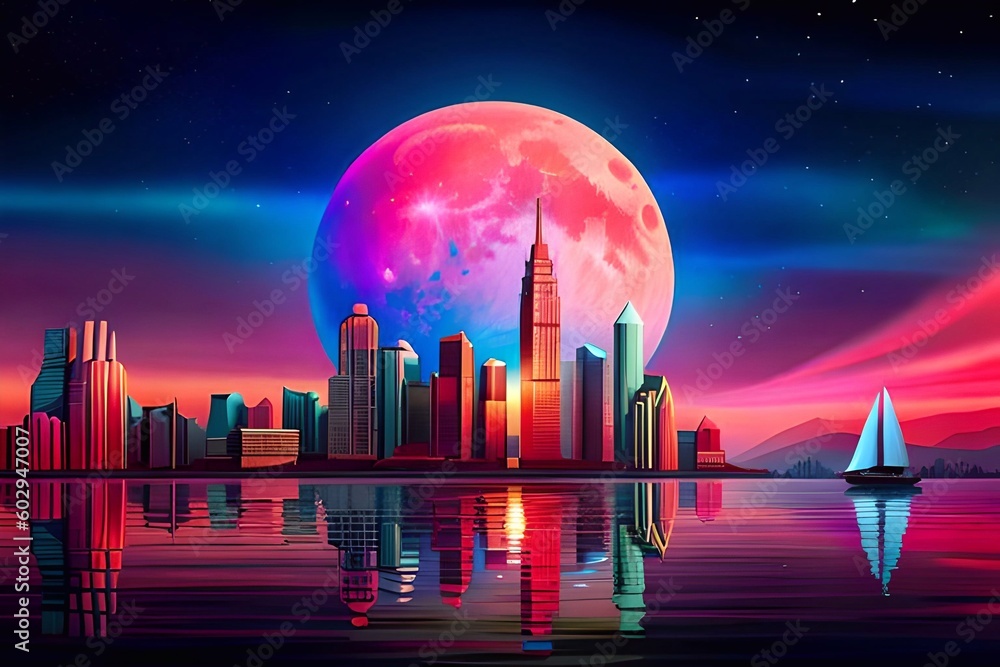 Synthwave Retrowave AI Art Stock Illustration | Adobe Stock