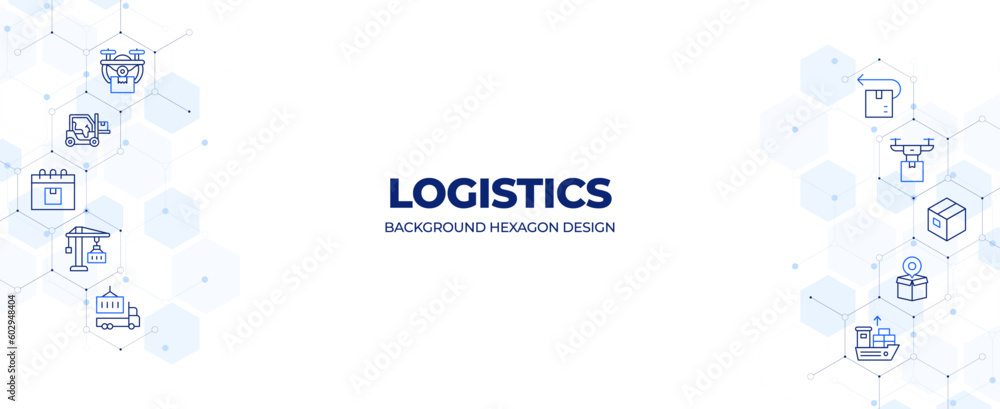 Logistics banner vector illustration. Style icons on two sides ...