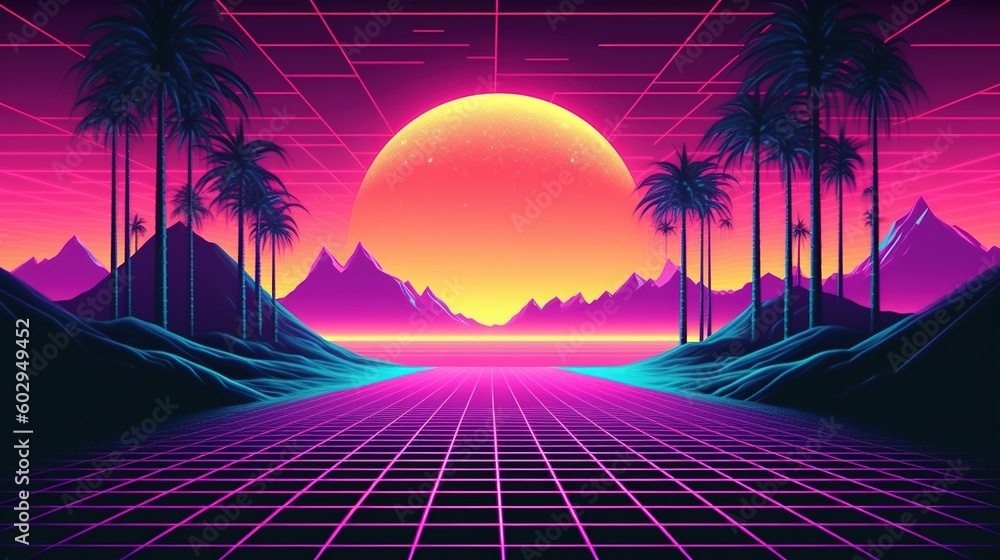 Generative AI, 80s retro futuristic sci-fi., nostalgic 90s. Night and ...