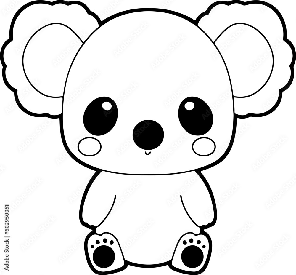 Koala vector illustration. Black and white Koala coloring book or page ...