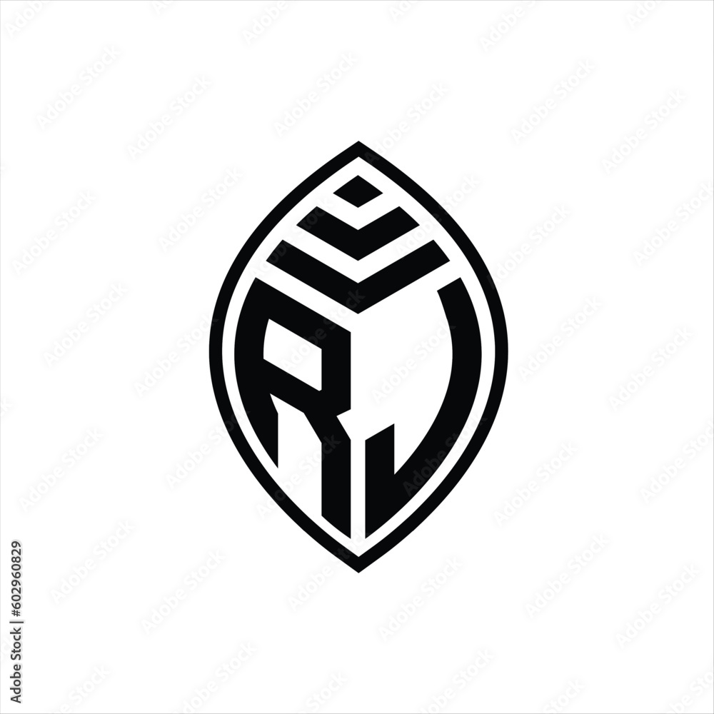 RJ Logo monogram leaf shape isolated outline design template Stock ...