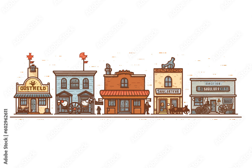 Vetor de Doodle inspired Gunslinger at frontier town, cartoon sticker ...