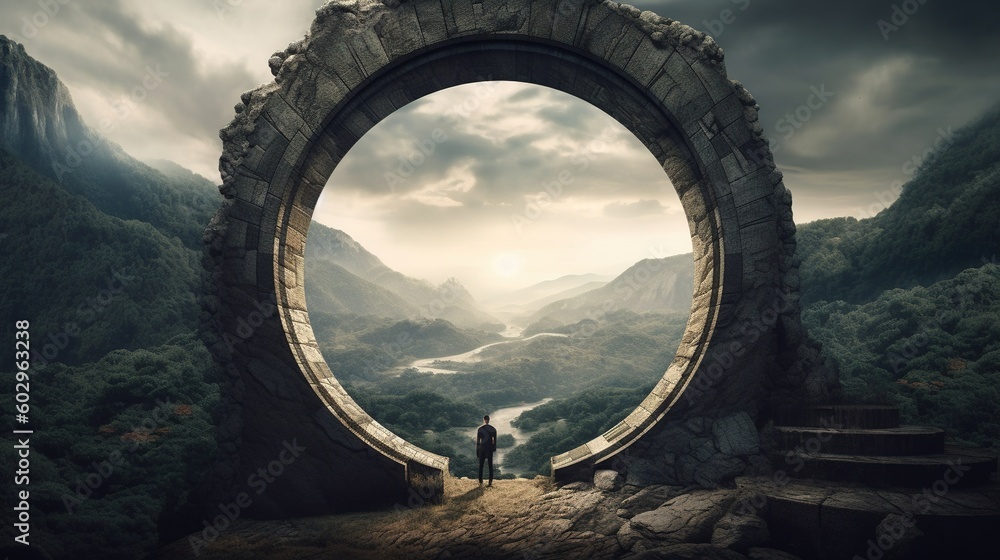 Man enters a parallel universe. Dimension of a nonlinear world, surreal ...