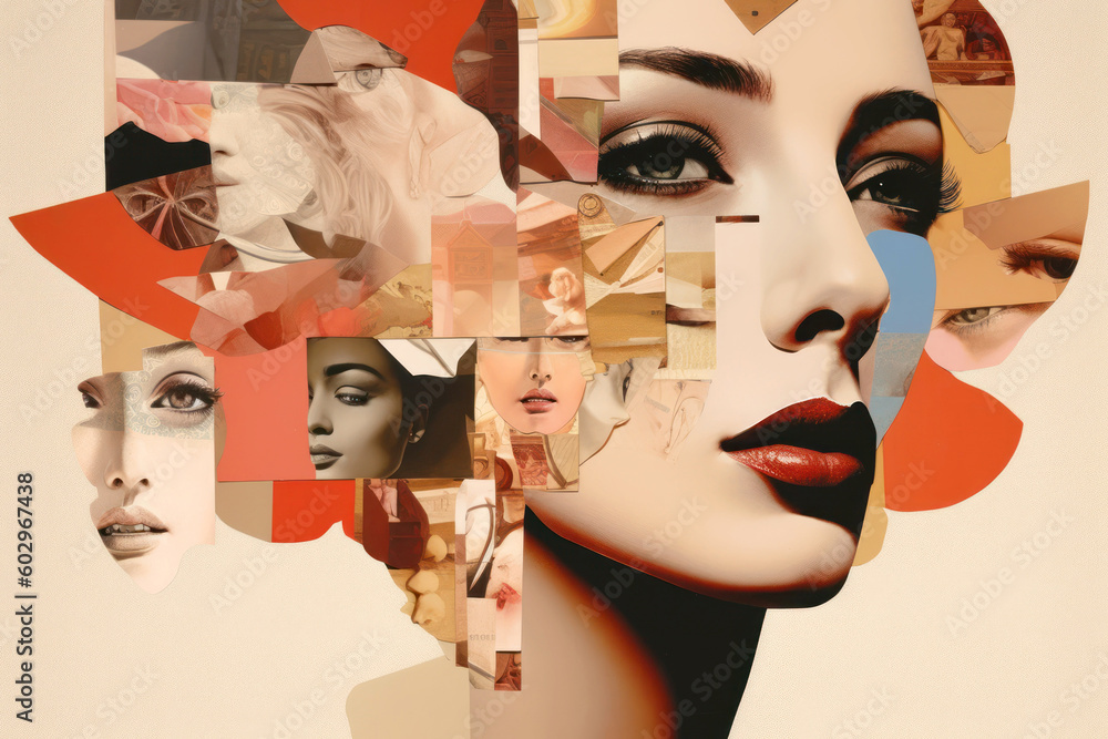 Abstract Collage. Dive into a digital wonderland where myriad faces and ...