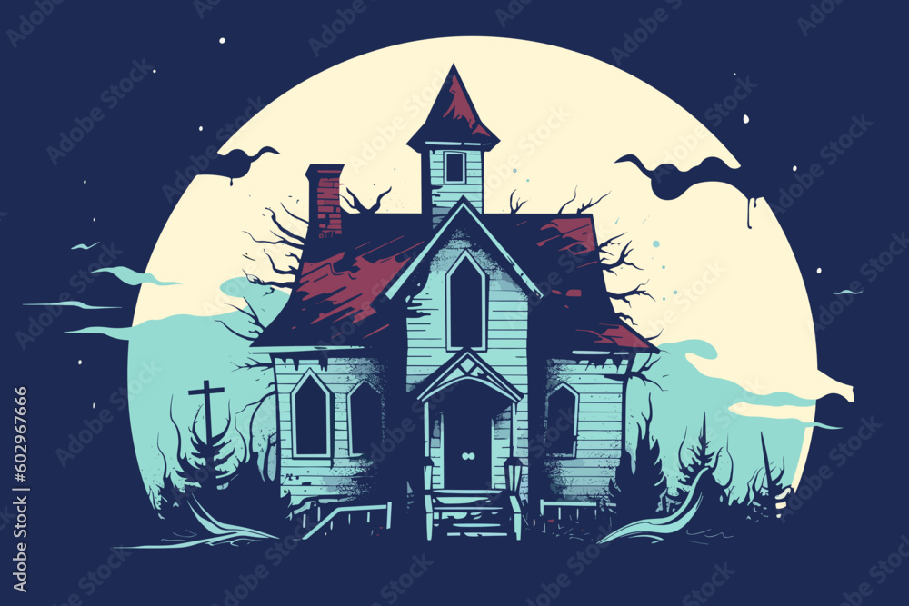 Doodle inspired Exorcist at haunted house, cartoon sticker, sketch ...