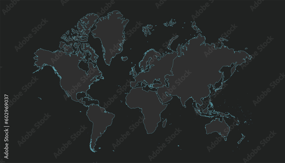 High quality vector World Map. Editable illustration in detail with ...
