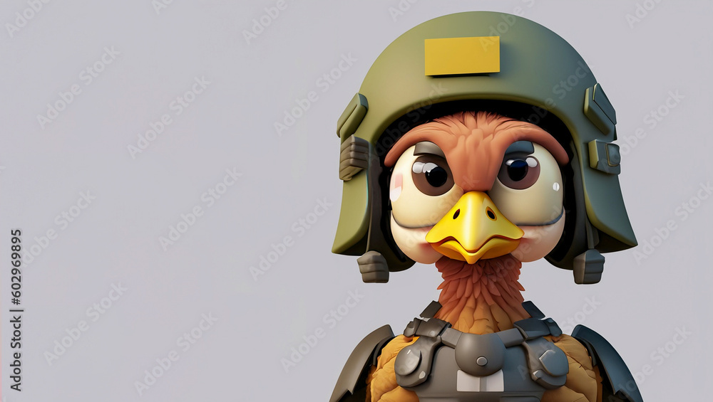 baby chicken cartoon character wearing military helmet and equipment ...