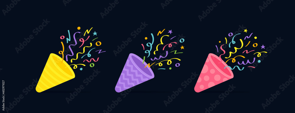 Party popper with confetti clipart. Colorful exploding popper for ...