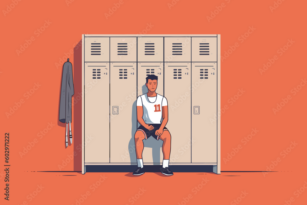 Doodle inspired Athlete at locker room, cartoon sticker, sketch, vector ...