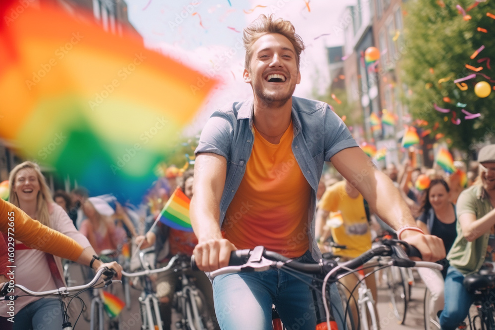 Happy Generative AI Friends Cycling at LGBTQ+ Gay Pride Parade in ...