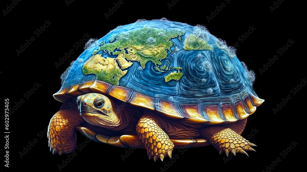 Turtle. Turtle shell as a globe, planet earth. Alternate reality ...