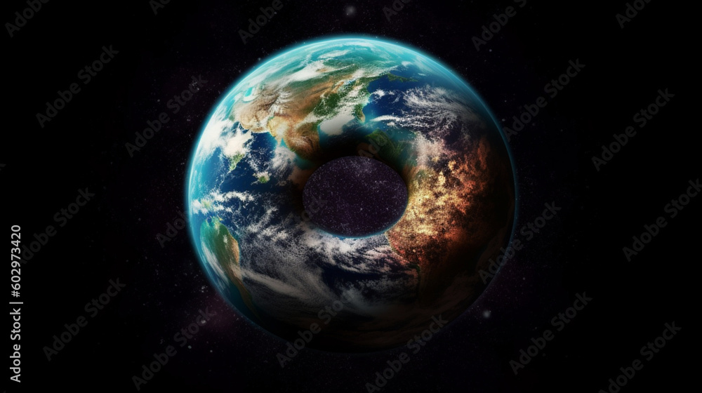 Planet Earth in a shape of donut. Alternate reality. Ai illustration ...