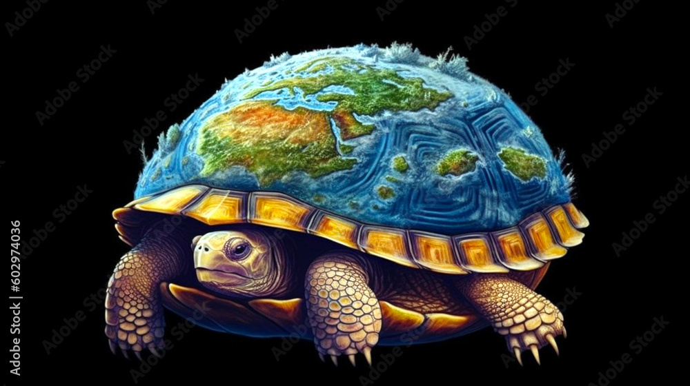 Turtle. Turtle shell as a globe, planet earth. Alternative reality ...