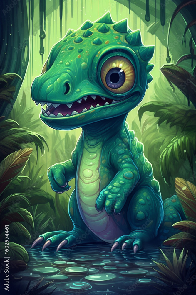 Whimsical and Colorful Digital Comic Art: Iguanodon's Adventures in a ...