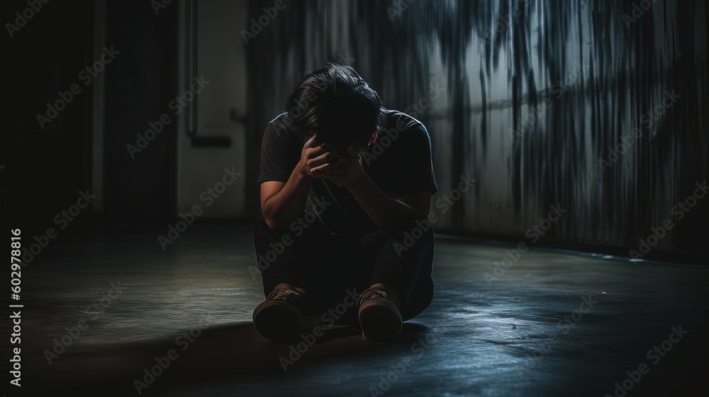 Person sitting on the floor with severe Anxiety. Having panic attack ...