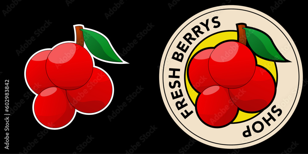 Red berries fruit icon vector, cartoon icons fruits with 3d effect for ...
